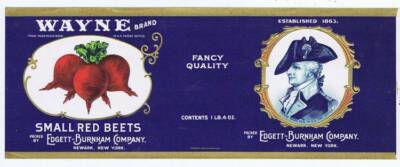 Wayne small red beets, vintage can label, Edgett-Burnham Co, Newark NY ...