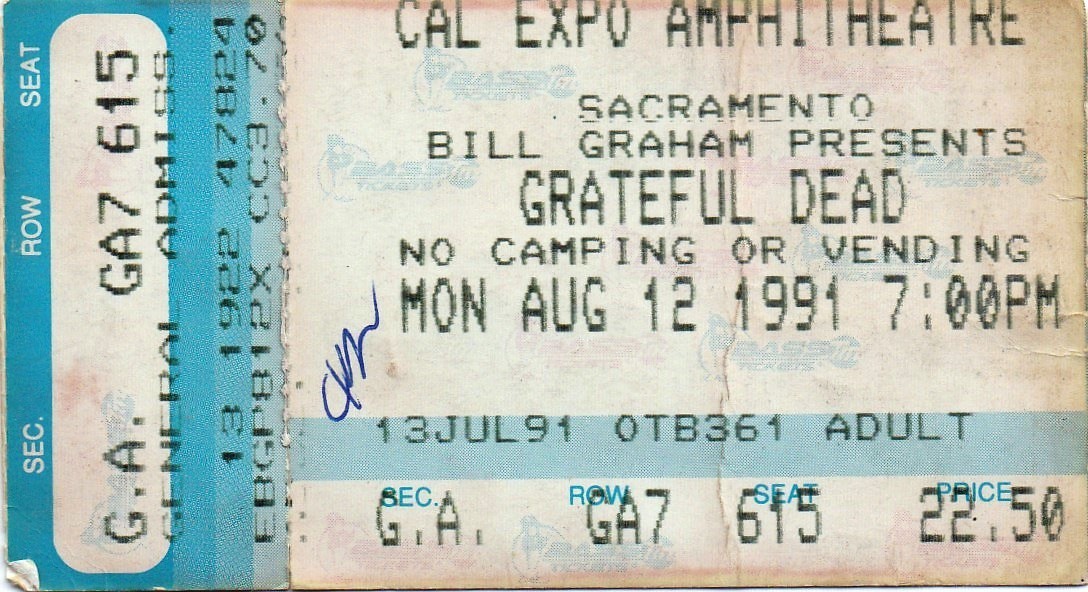GRATEFUL DEAD TICKET 08-13-1991 CAL EXPO AMPHITHEATRE JERRY GARCIA BOB ...