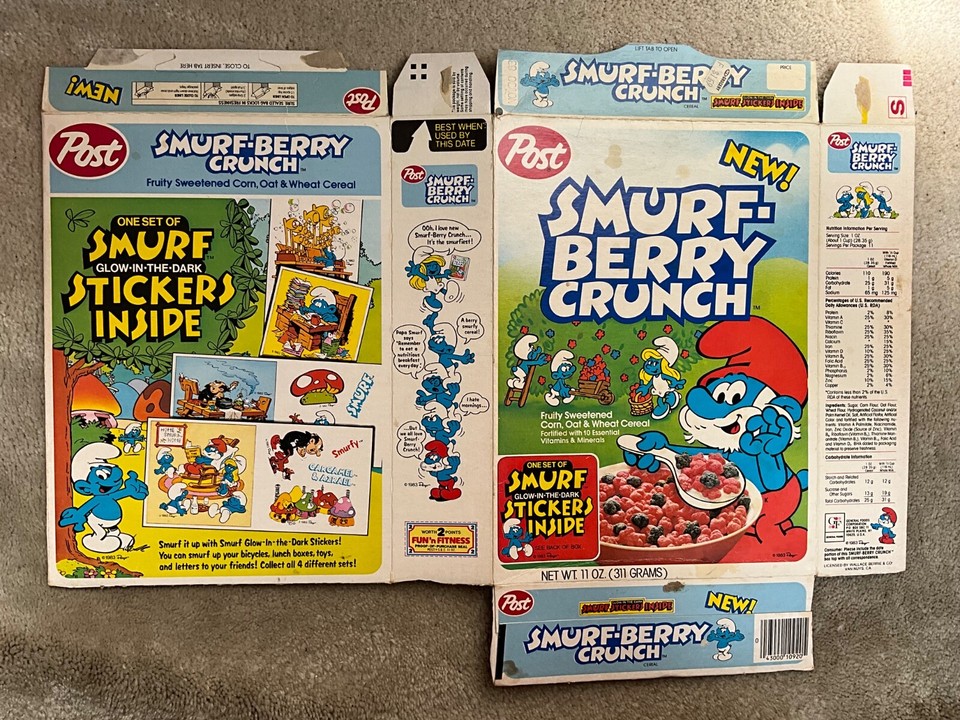 1983 SMURF BERRY CRUNCH cereal box | eBay