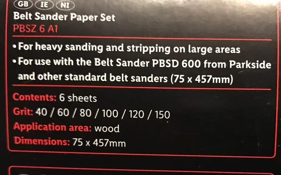 Parkside Belt Sander Paper Set - 6 Sheets - 75x457 | eBay UK