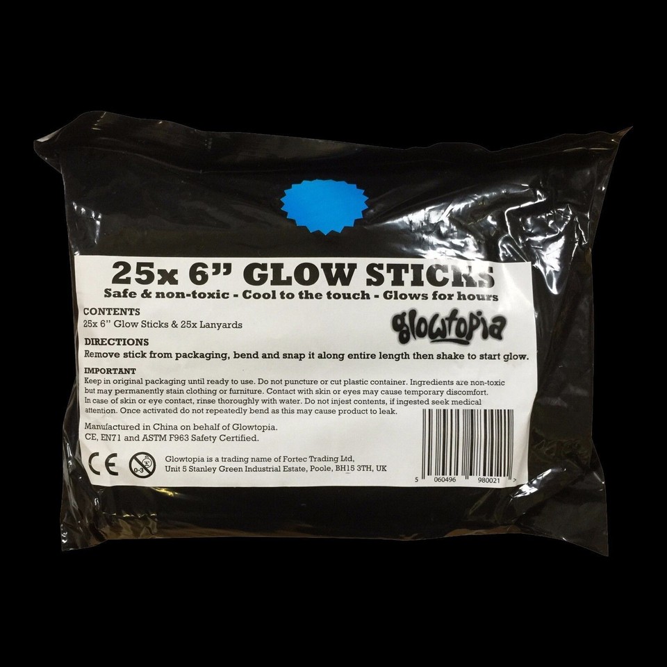 100x 6 inch 1.5cm Thick Glow Sticks - Single or Mixed Colour 6" 15mm ...