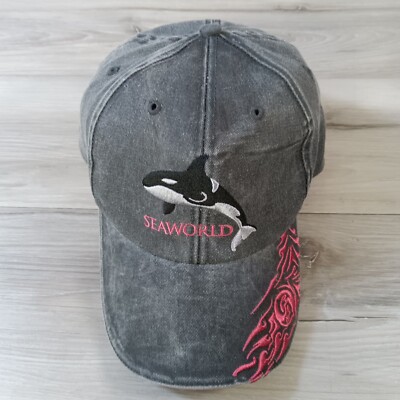 SEAWORLD Strapback Hat Adult OSFM Gray Pink Embroidered Shamu Accents ...