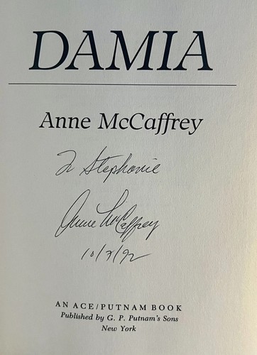 Damia by Anne McCaffrey, “Signed” 1992 1st Ed./1st Print HC w/DJ, Ace ...