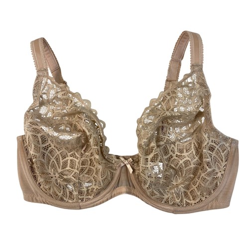 Glamorise Women's Size 38F Beige Unlined Sheer Lace Minimizer Underwire ...