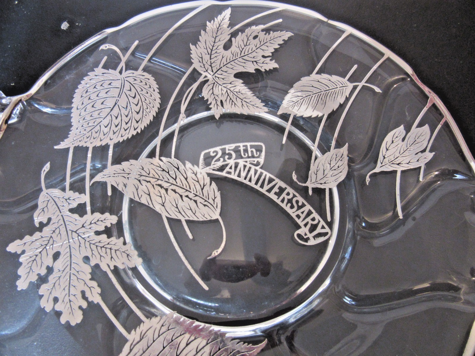 Vintage Sterling Silver Bound Floral Design Crystal Large Plate Tray | eBay