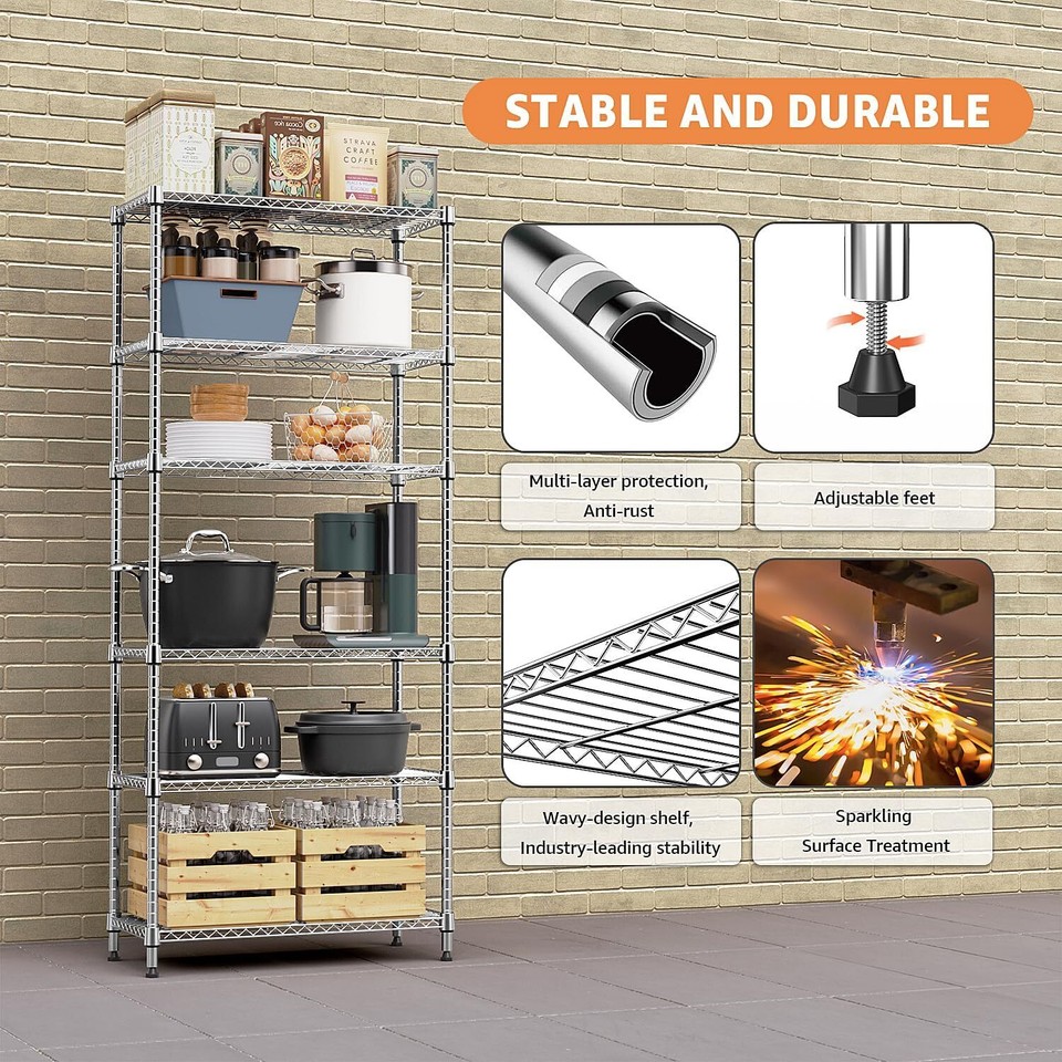 Heavy Duty MZG 6 Tier Shelves 16*24*71" Storage Rack Metal Wire ...