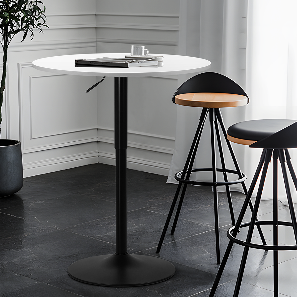 Adjustable Counter Height Bar Table Wood Round Tabletop Chrome Base Pub ...