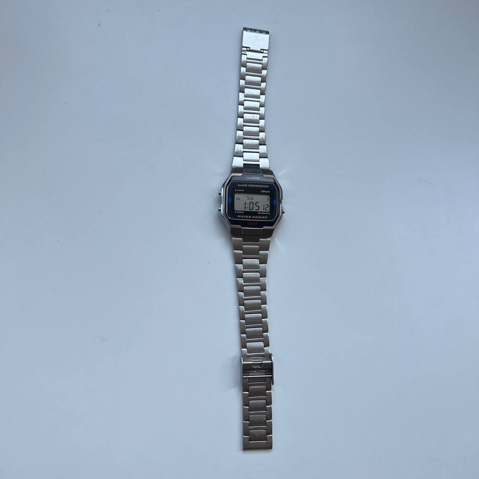 retro style Casio A163W - 593 stain steel silver black fully working ...