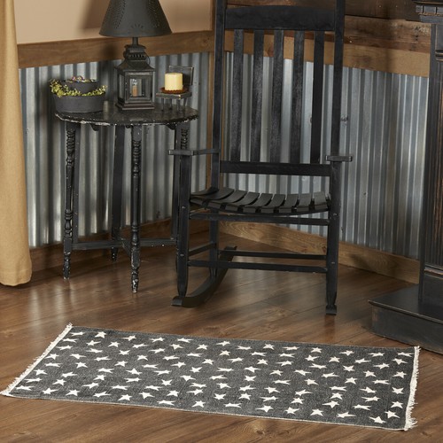 BLACK PRIMITIVE STAR RUG RECTANGLE 20X30 Country Rustic Natural ...