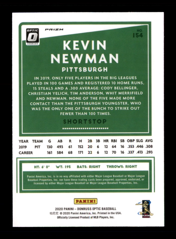 2020 Donruss Holo Pink #153 Kevin Newman Pittsburgh Pirates Baseball ...