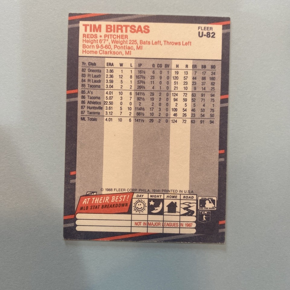 TIM BIRTSAS 1988 FLEER UPDATE AUTOGRAPHED SIGNED CINCINNATI REDS | eBay