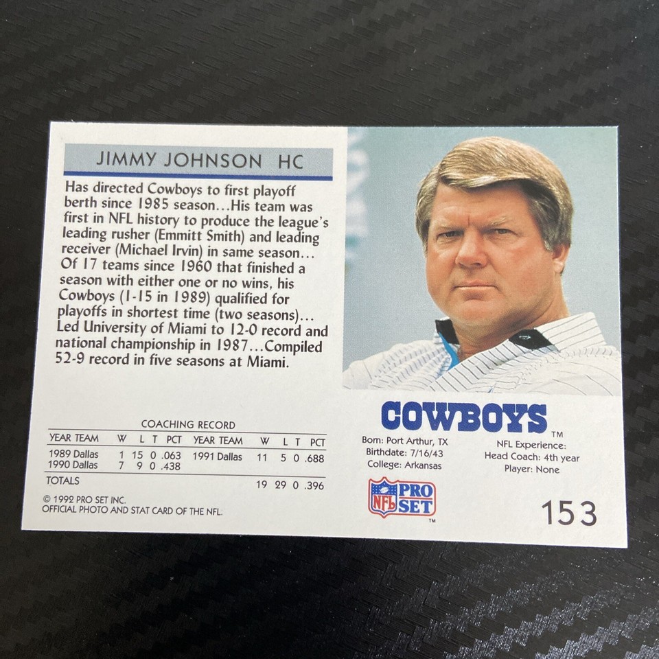 1992 NFL Pro Set JIMMY JOHNSON Football Card 153 Dallas Cowboys | eBay