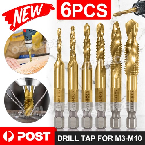 6X HSS Hex Shank Tap Drill Bits Metric Thread Screw Compound Tapping ...