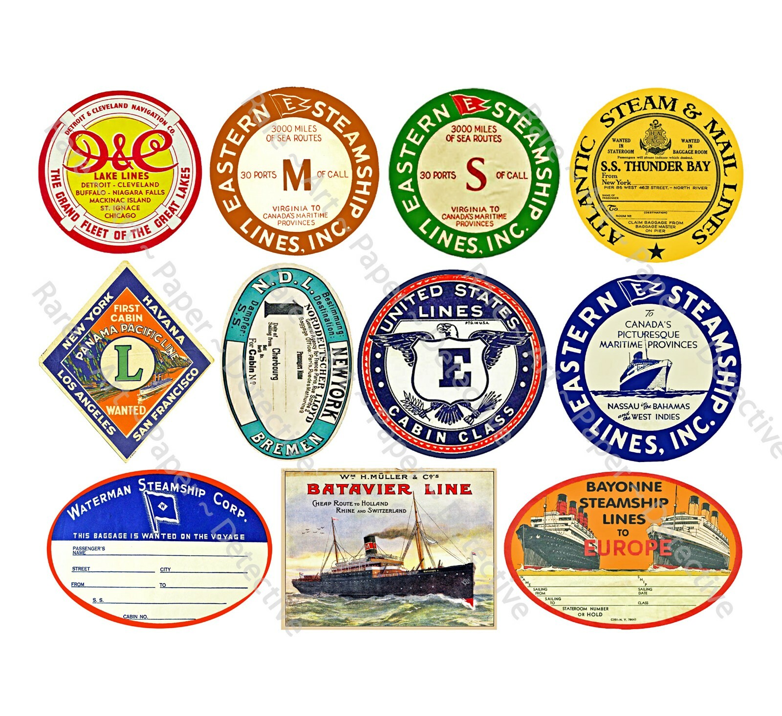 STEAMSHIP LUGGAGE STICKERS & Travel Trunk Tags, 1 Sheet, 10 Travel ...