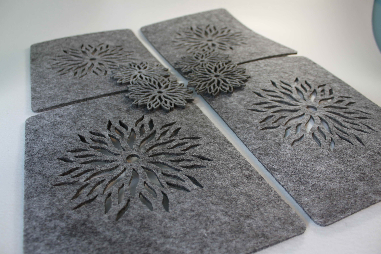 GREY Placemats and Coaster Flames Aster Flower Felt Table Mats Set of 8 ...