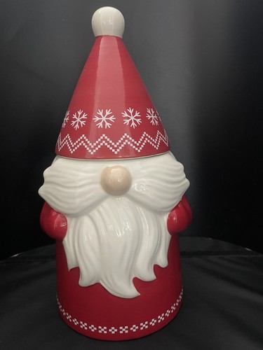 DesignPac Ceramic Red White 13" Gnome Santa Claus Cookie Jar Canister ...