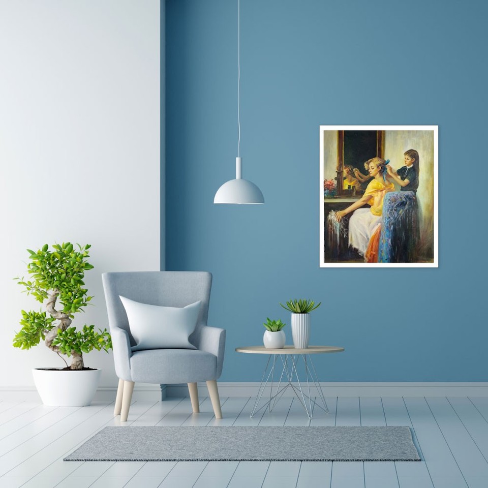 Hand-Painted Oil Painting On Canvas 50x60 Cm The Woman, The Girl And ...