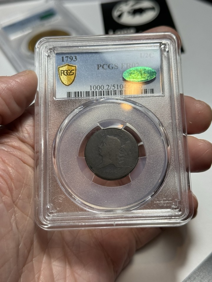 1793 Liberty Cap Flowing Hair Half Cent 1/2C - PCGS Fr02 Cac Rare Date ...