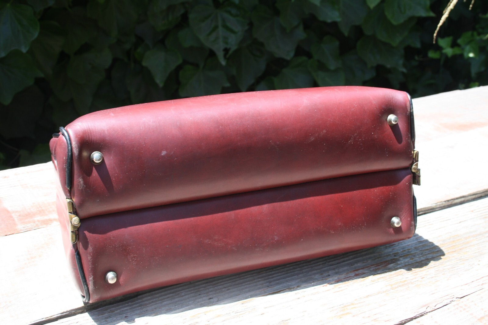 Antique Vintage Ries Red Burgundy Leather Train Trave… - Gem