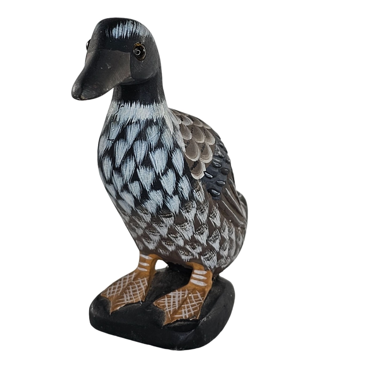 Vintage Carved Stone Duck Hand Painted Figurine Bird Glass Eyes 4" | eBay