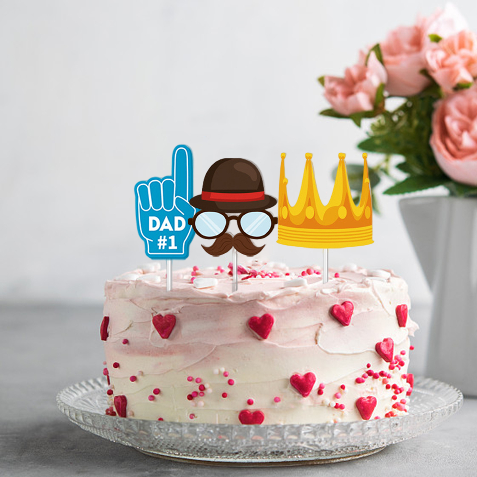 12pcs Cupcake Insert Anti-fade Decorative Father's Day Cake Topper Trim ...