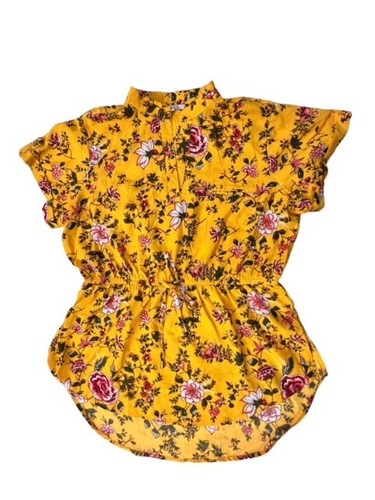 MPH Collection Womens Yellow Floral Blouse Short Sleeve Drawstring ...