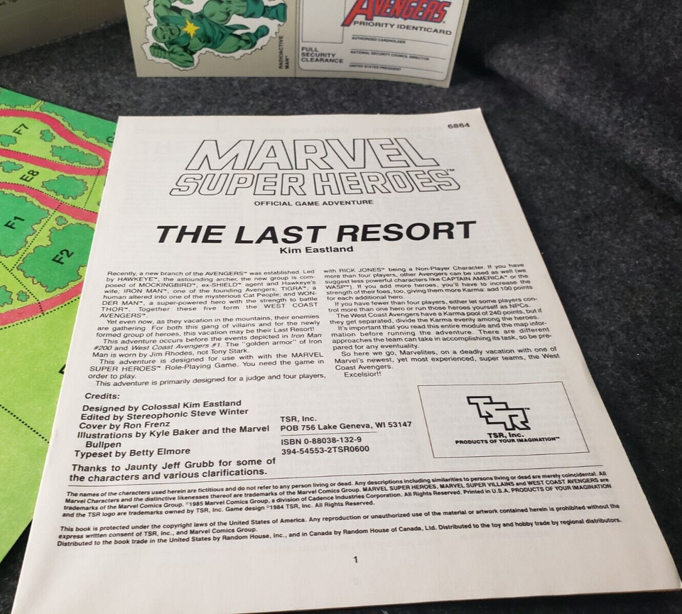 The Last Resort with Map - TSR Marvel Super Heroes Role Playing 6864 ...