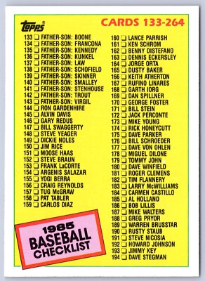 CHECKLIST 133-264 UNMARKED 1985 TOPPS 85 NO 261 NRMINT+ 33158 | eBay