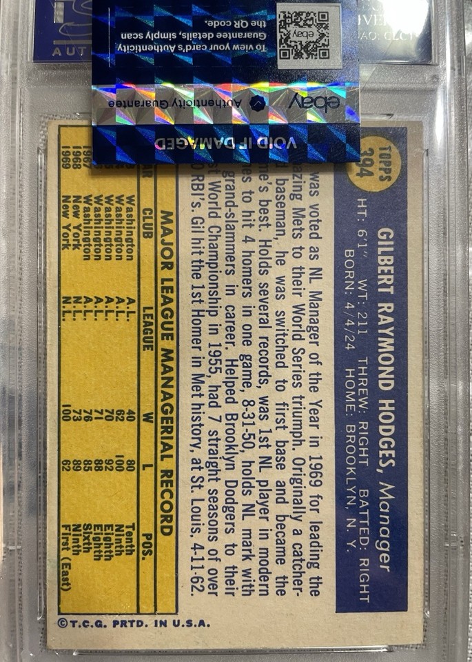 1970 Topps Gil Hodges #394 Autograph Signed PSA/DNA 6 Authentic Auto ...