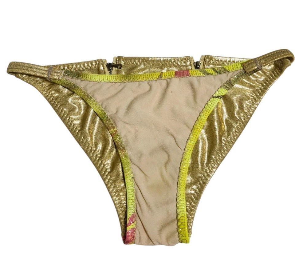 RITCHIE Swimwear Rare Y2K Vtg. Swim Bikini Bottom Liquid Gold Floral ...