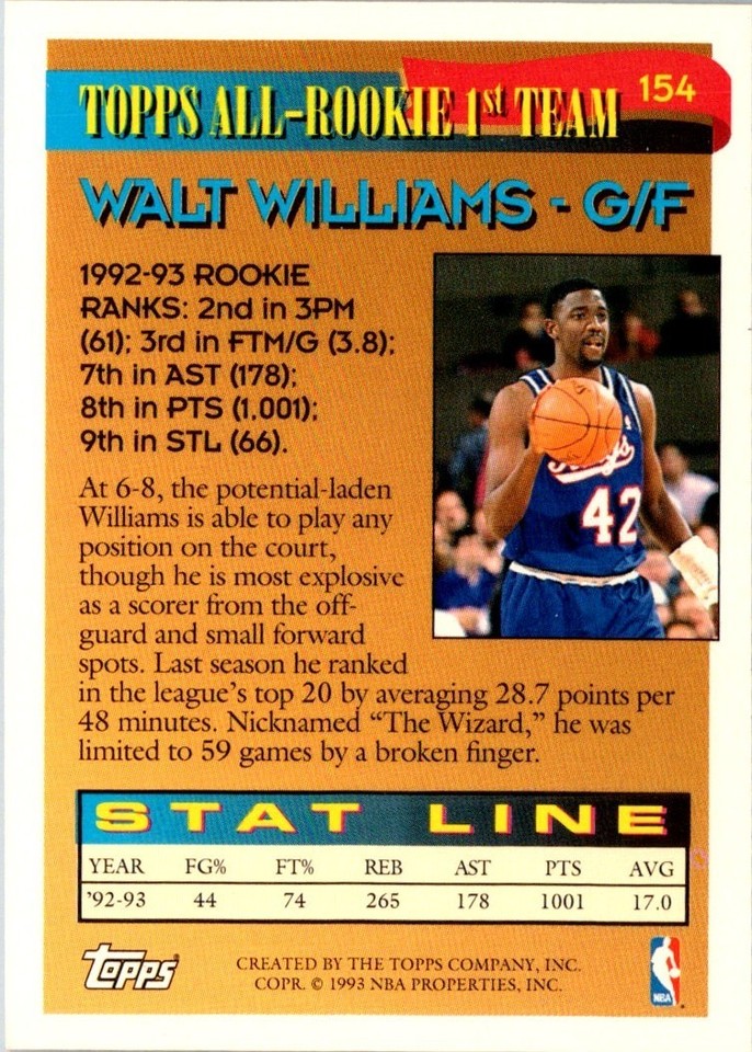 1993 Topps Walt Williams #154 Sacramento Kings Basketball Card | eBay