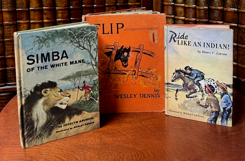 Wesley Dennis Illustrated, lot of 3, Simba, Ride Like an Indian, Flip ...