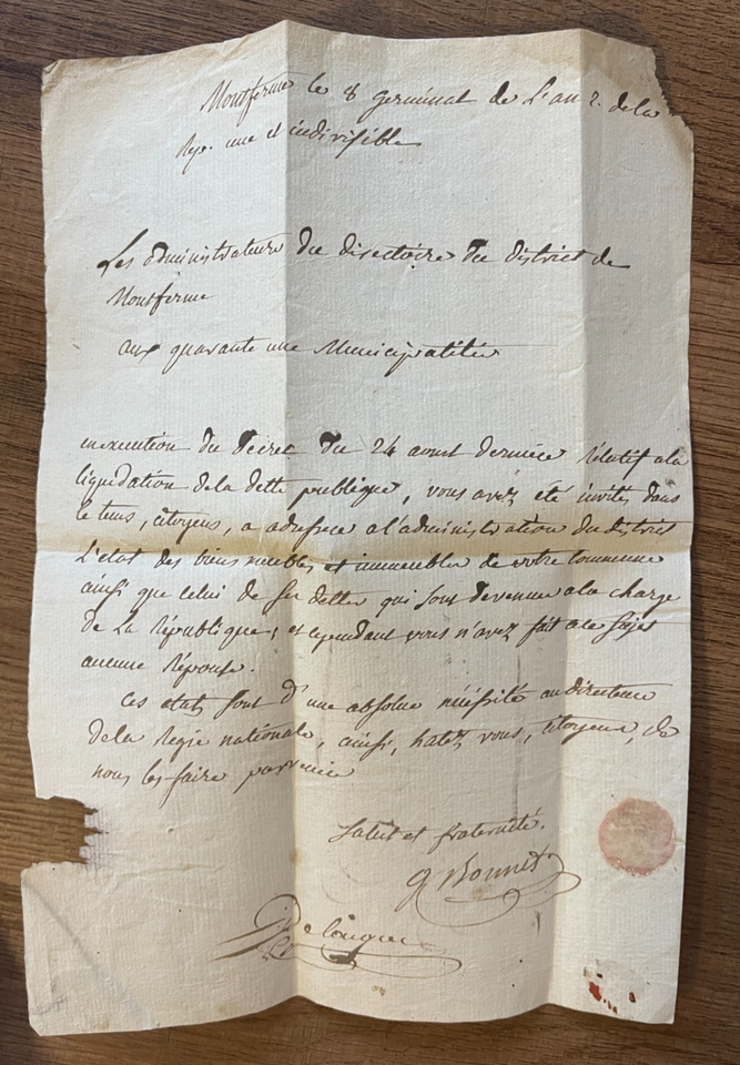 Sup - Contreseing District Of Montferme An 2 (Name Revolutionary Saint Rambert) | eBay