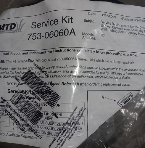 MTD 753-06060A Self Propelled Drive Control Handle Kit | eBay
