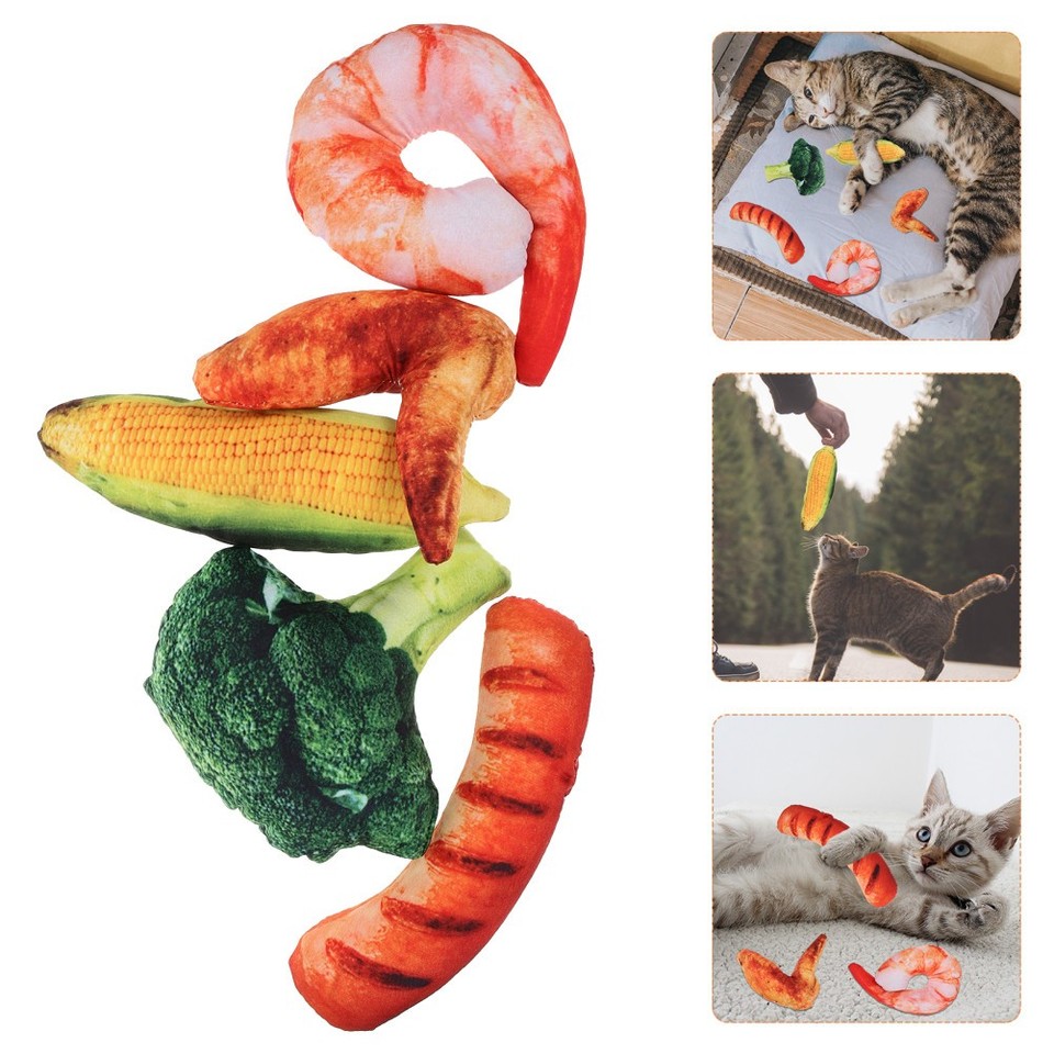 5 Pcs Interactive Pet Toys Stress Relaxing Cartoon Cat Chew Resistant ...