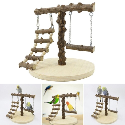 Swing Parrot Play Stand Wooden Parrot Standing Rack Bird Perch Stand ...