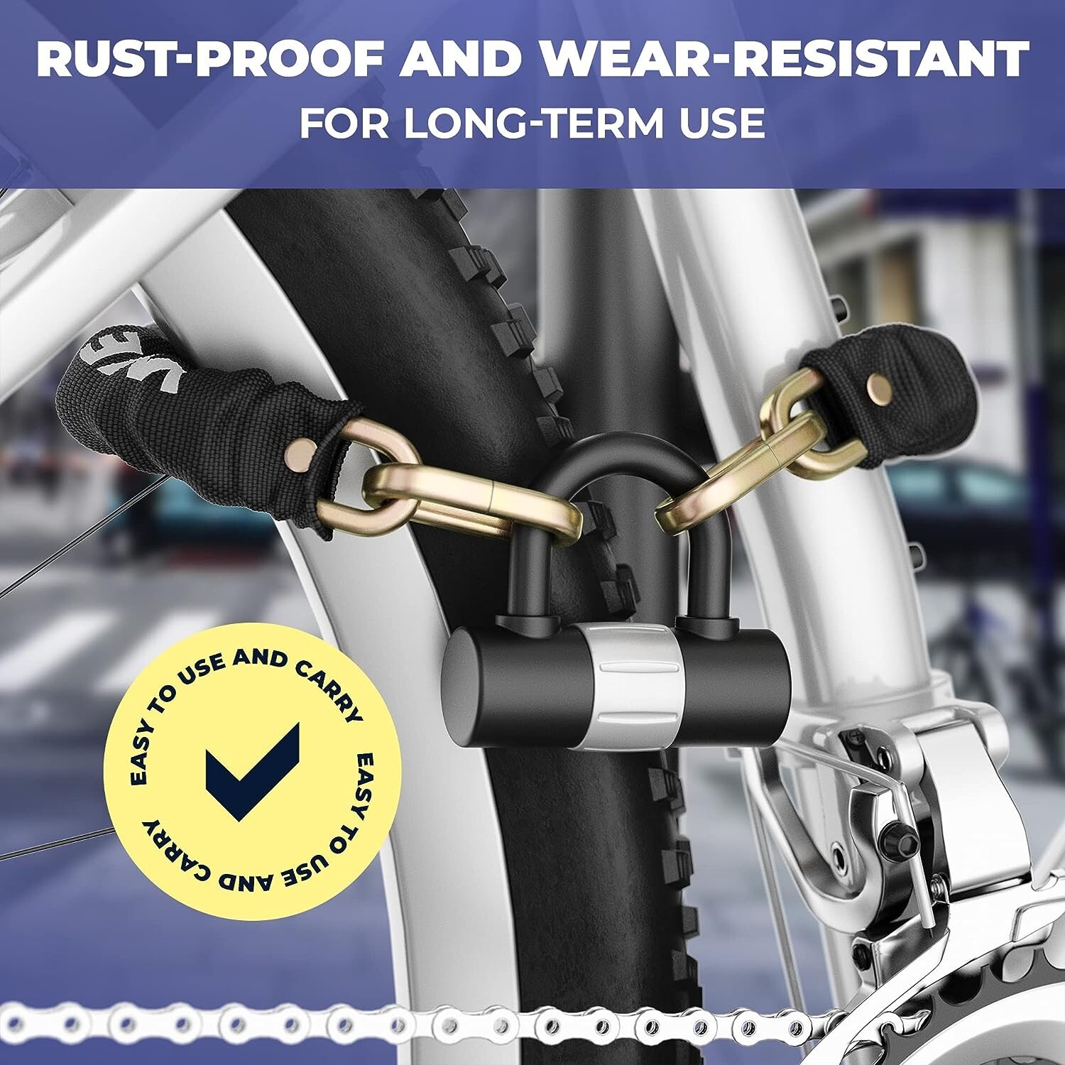 Bike Chain Lock 3foot/90cm Long Heavy Duty Chain Lock Durable 10mm ...