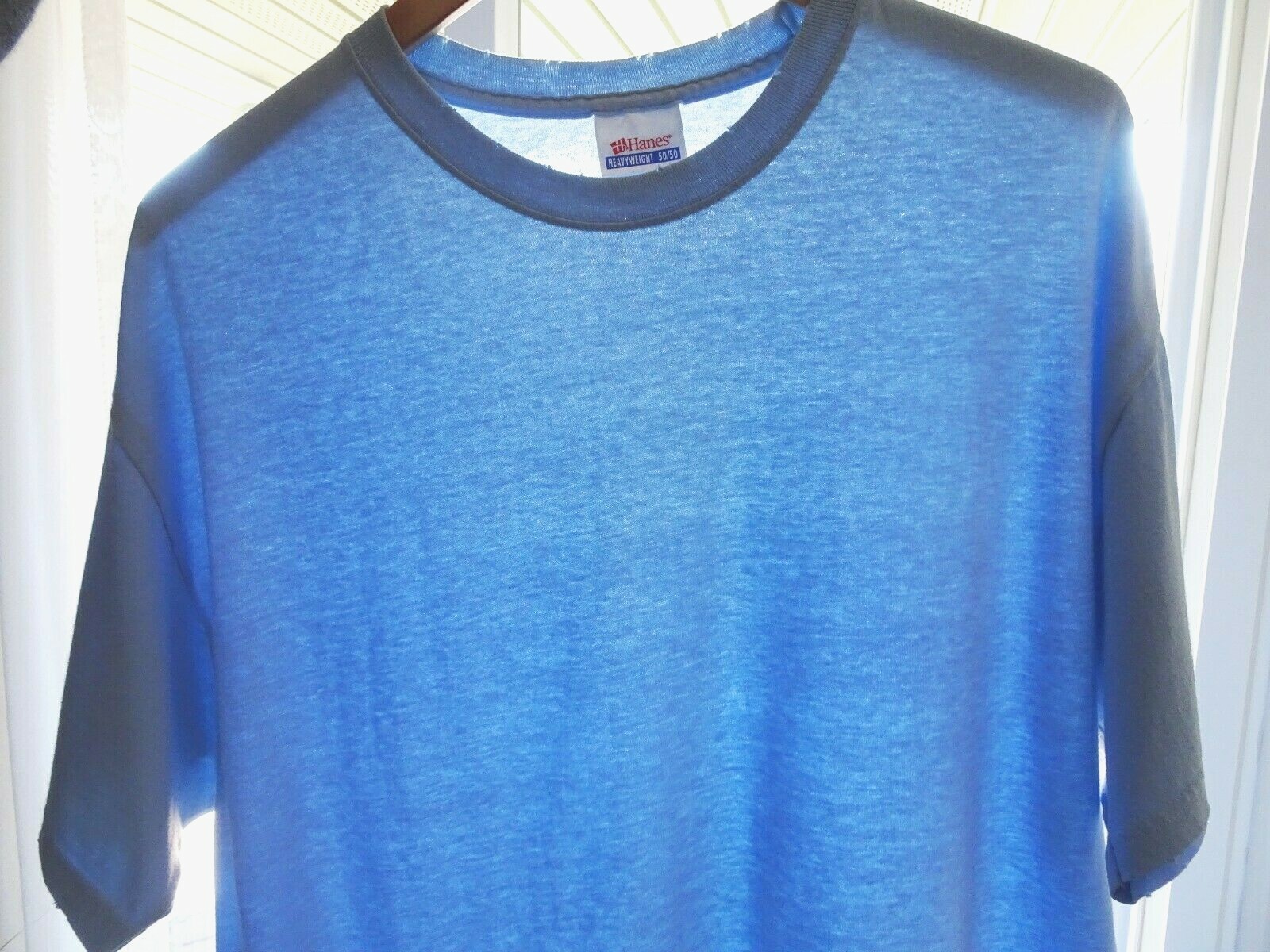 XL Vtg 90s Hanes Heavyweight Light Blue Blank Distres… - Gem