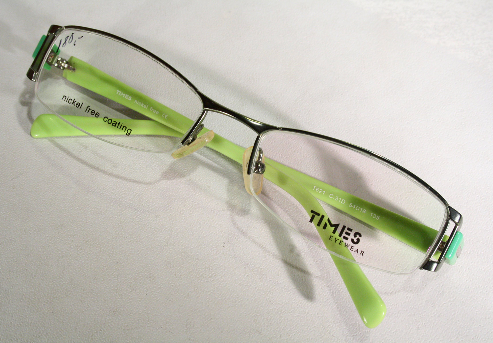 Large TIMES Lime Green Black Nickel Free Semi Rimless Eyeglasses ...