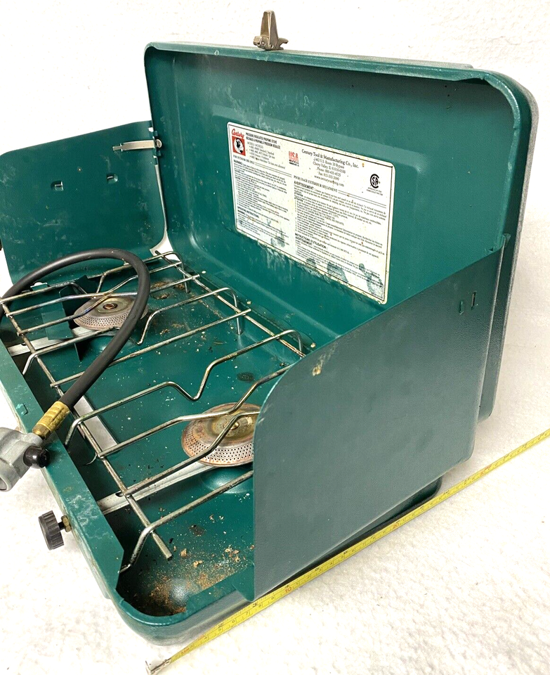 CENTURY PROPANE CAMP STOVE,METAL TRAVEL CASE,TWO BURNER,WINDSCREEN,4560 ...
