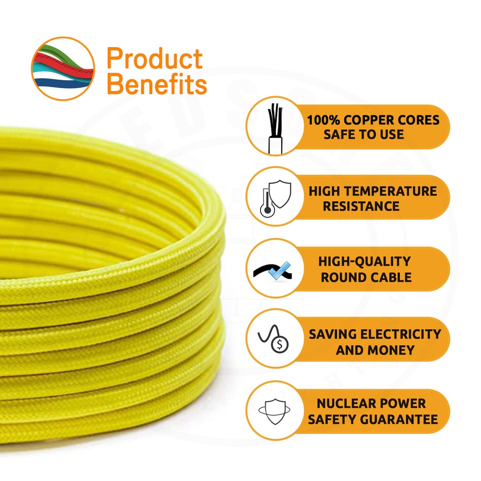 Vintage 3 Core Braided Fabric Lighting Cable Flex Wire 10M Coloured ...