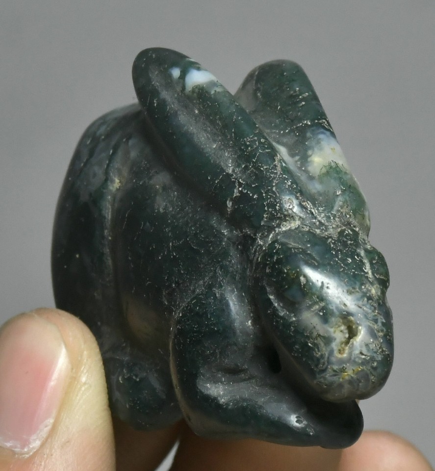 6.5CM China Natural Water Grass Agate Onyx Carving rabbit bunny Hare ...