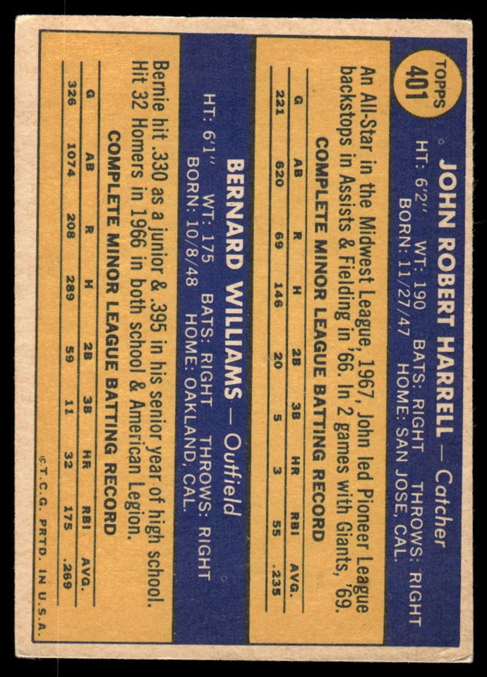 1970 Topps Giants 1970 Rookie Stars - John Harrell / Bernie Williams ...