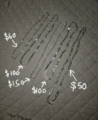 5 Solid Silver Chains. Cuban Silver, sterling silver(CASH OR VENMO ONLY ...