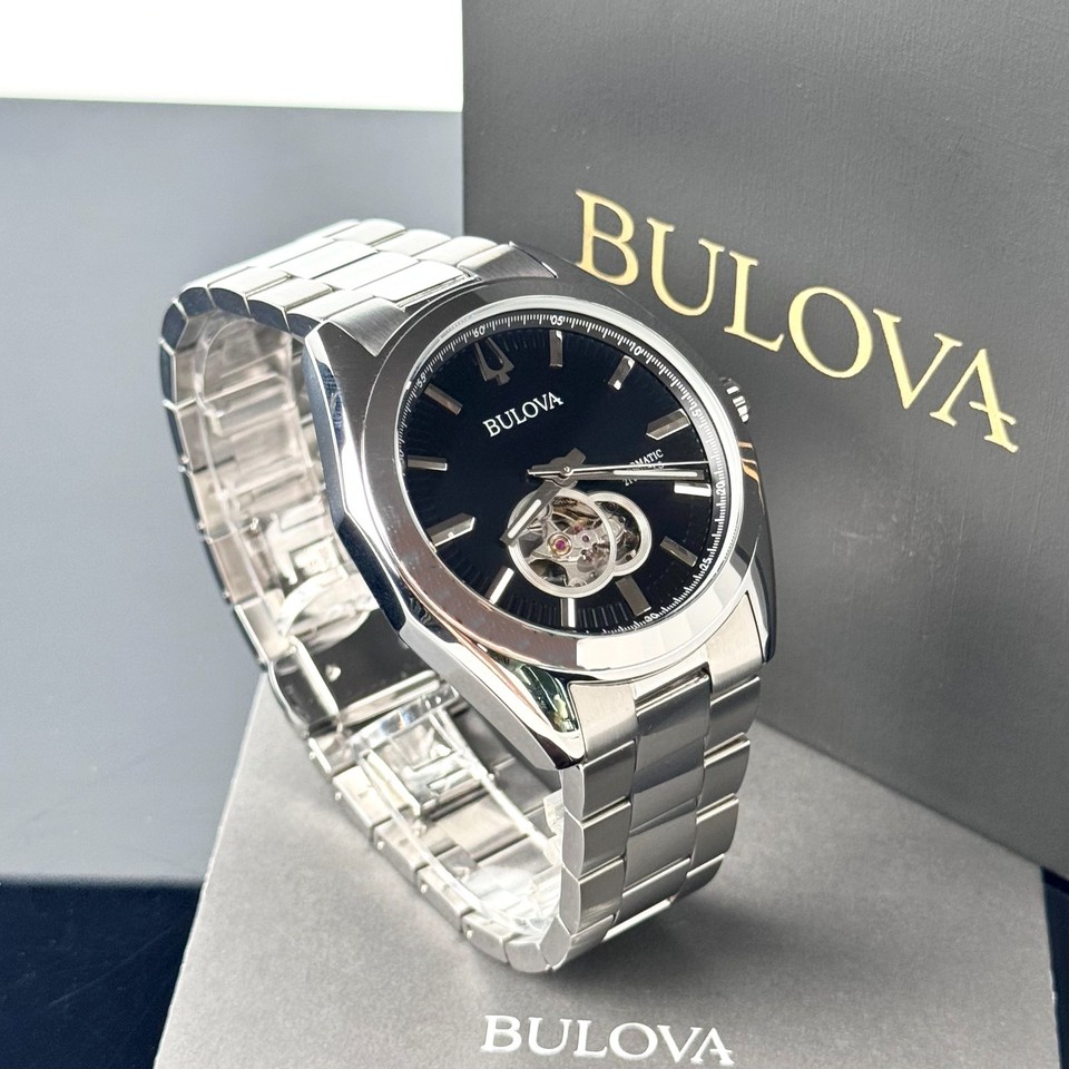 Bulova Classic Surveyor 96A270 Black Dial Automatic Stainless Steel Men ...