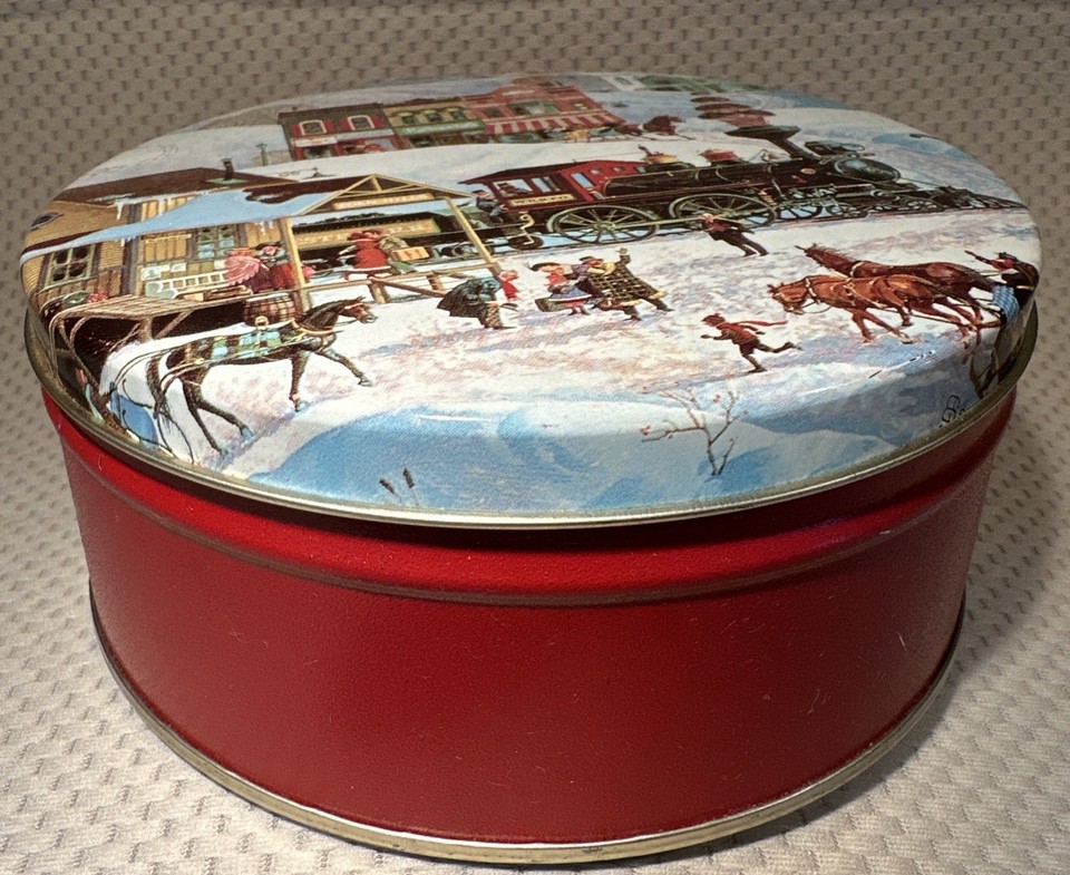 Vintage Christmas Holiday Tin w/Train and Winter Scene | eBay