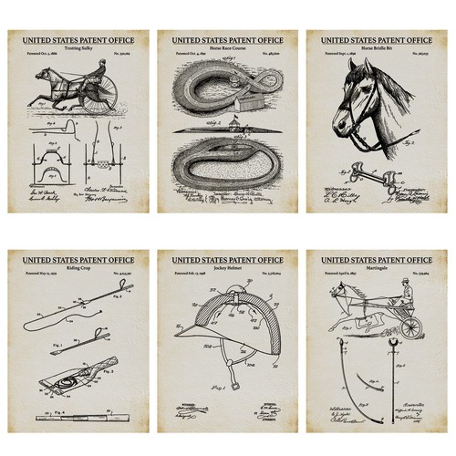 Horse Racing Patent Print Set of 6 - Horse Racing Poster Set - Racing ...