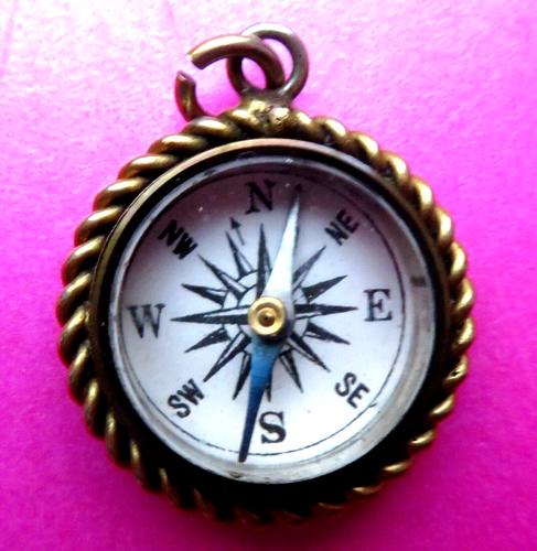 ANTIQUE GILDED B RASS WORKING MINIATURE COMPASS WATCH CHAIN FOB | eBay