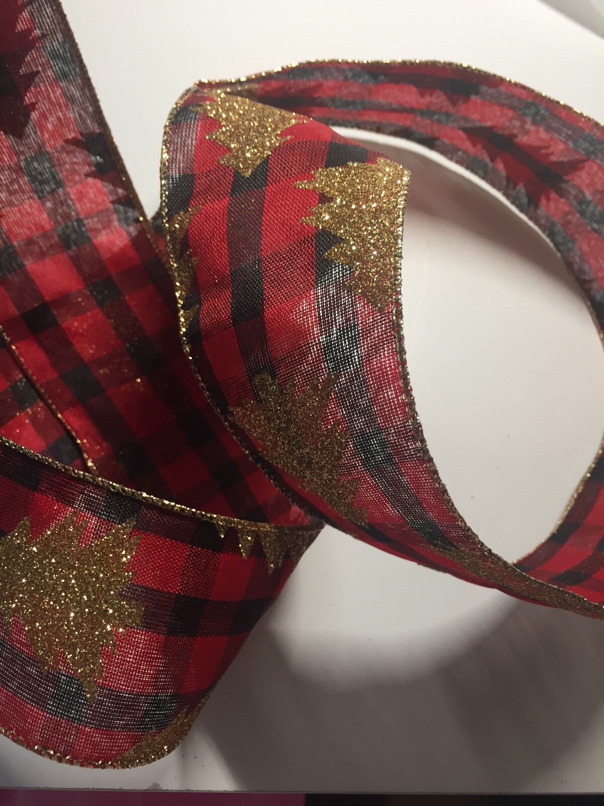 BUFFALO PLAID Red Black Gold Tree WIRE EDGED RIBBON 2-1/2" x 5 Yards | eBay
