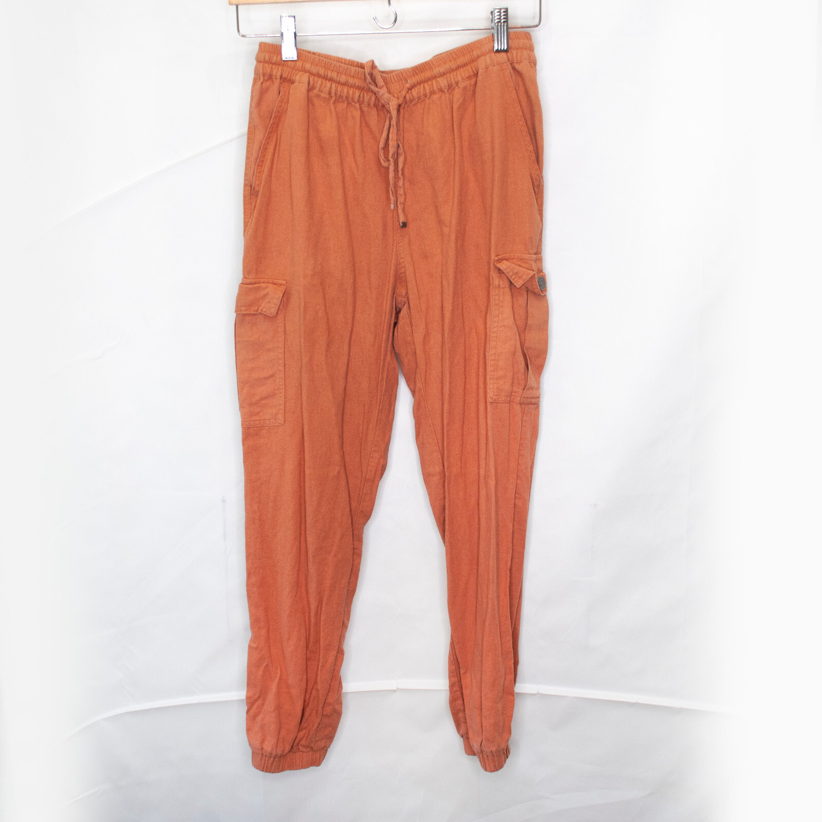 Love Tree Linen Blend Cargo Joggers Womens Small S Orange Pants Pull On ...